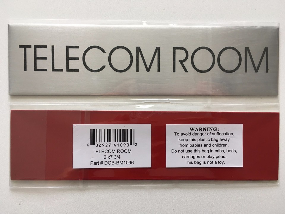 TELECOM ROOM SIGN- BRUSHED ALUMINUM (ALUMINUM SIGN SIZED 2''X7.75 ...