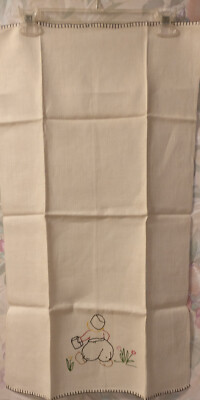 VTG EMBROIDERED LINEN TEA KITCHEN DISH TOWEL DUTCH BOY TULIPS 16 X 30 ...