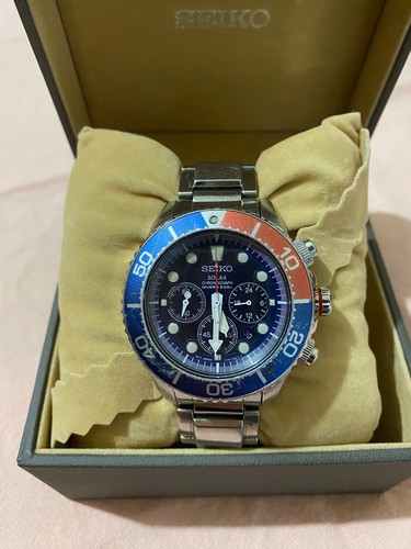 SEIKO Prospex V175-0AD0 Chronograph Pepsi Divers Solar Qz 42mm Watch | eBay