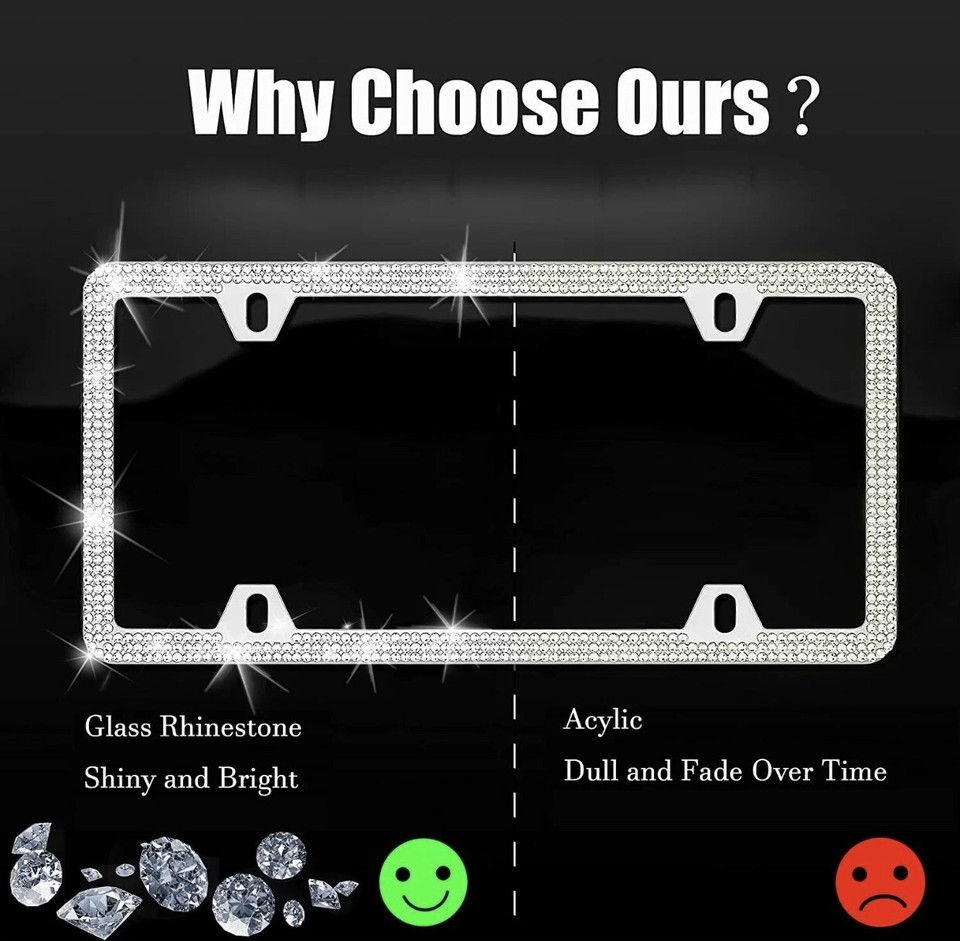 Bling Diamond License Plate Frames,Sparkly Rhinestones License Plate ...