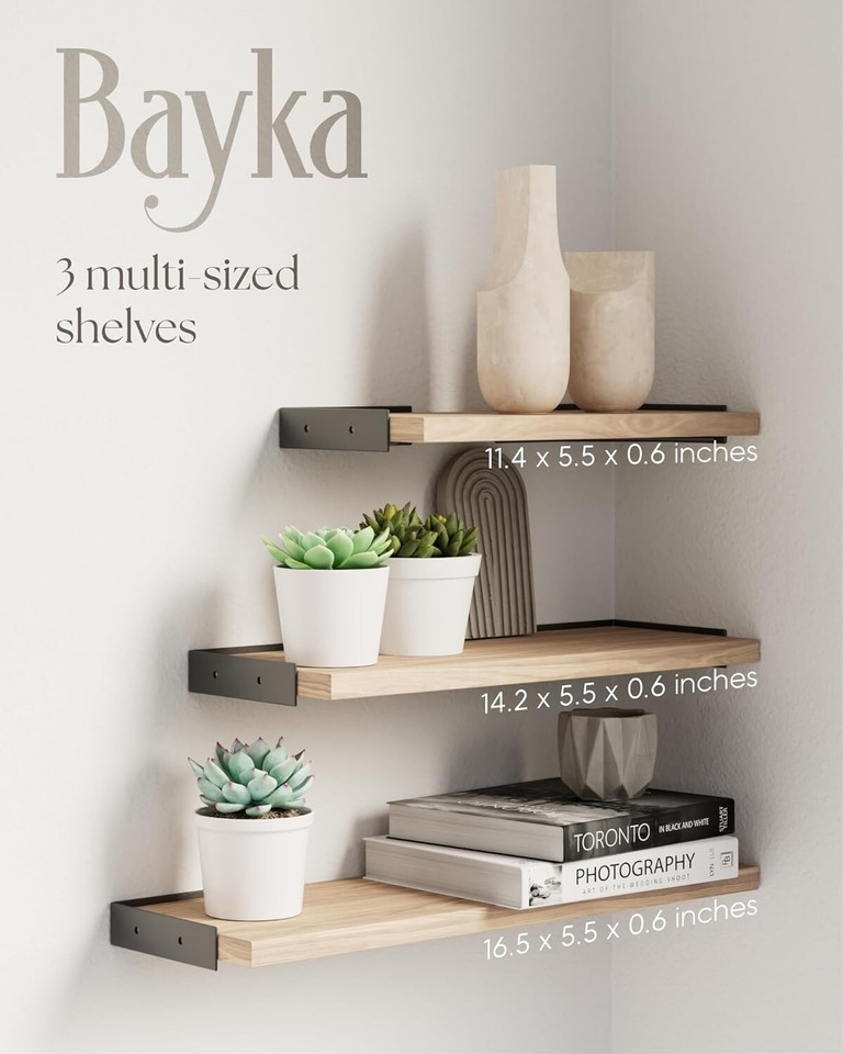 Wall Floating Shelves Decor Storage Rustic Wood Water n High Weight ...