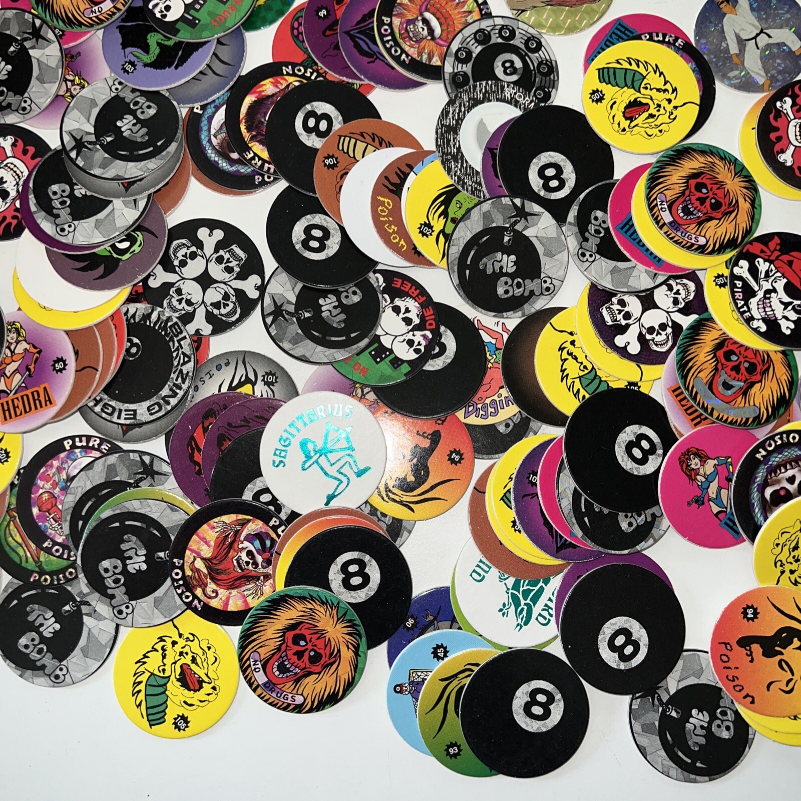 HUGE POGS MILK CAPS Lot - Poison Karate Hedra 8-Ball Disney Skull | eBay