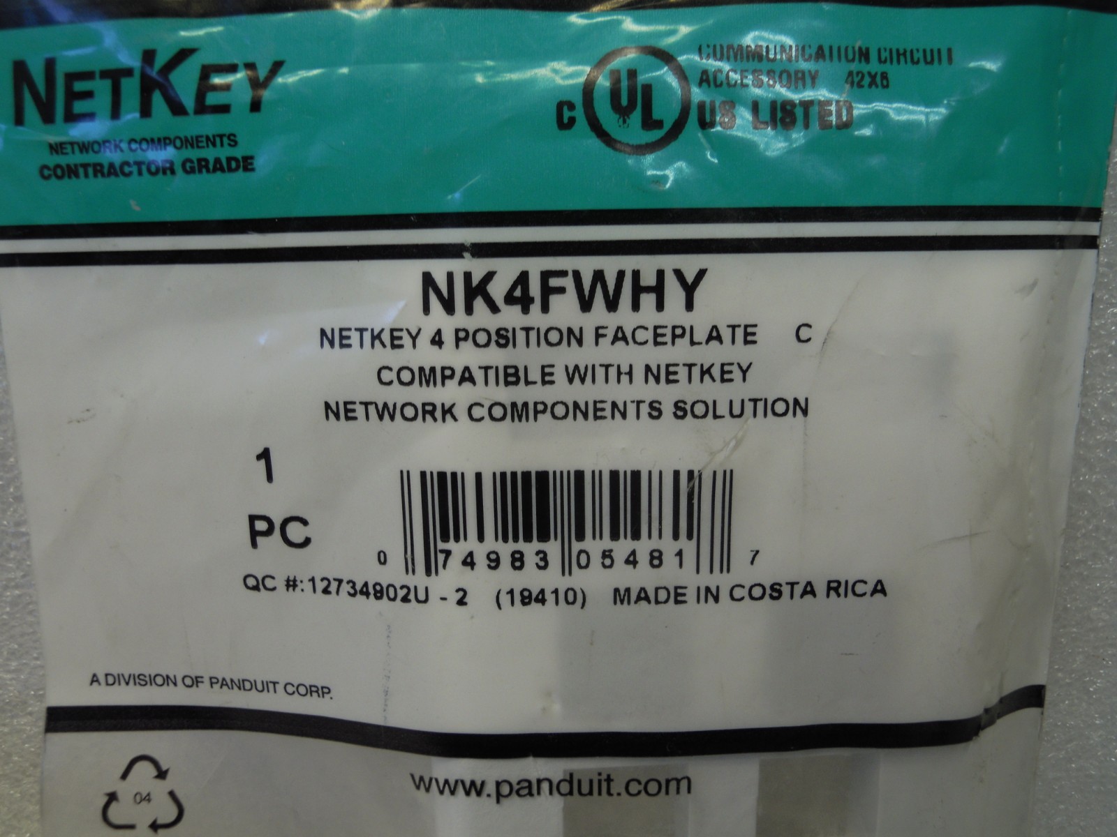 2X PANDUIT NETKEY NK4FWHY 4 POSITION FACEPLATE WHITE **NEW | eBay