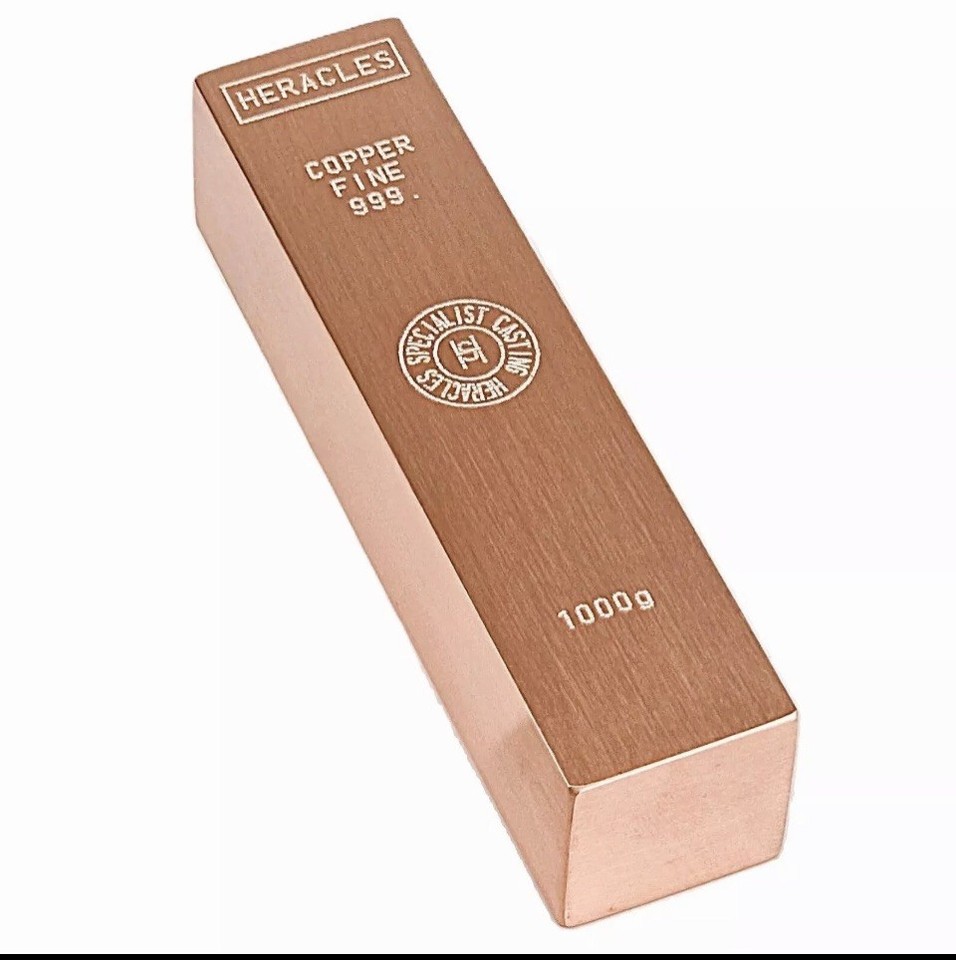 1kg Copper Bullion Bar 999 Pure Fine Ingot Paperweight 1000g Heracles ...
