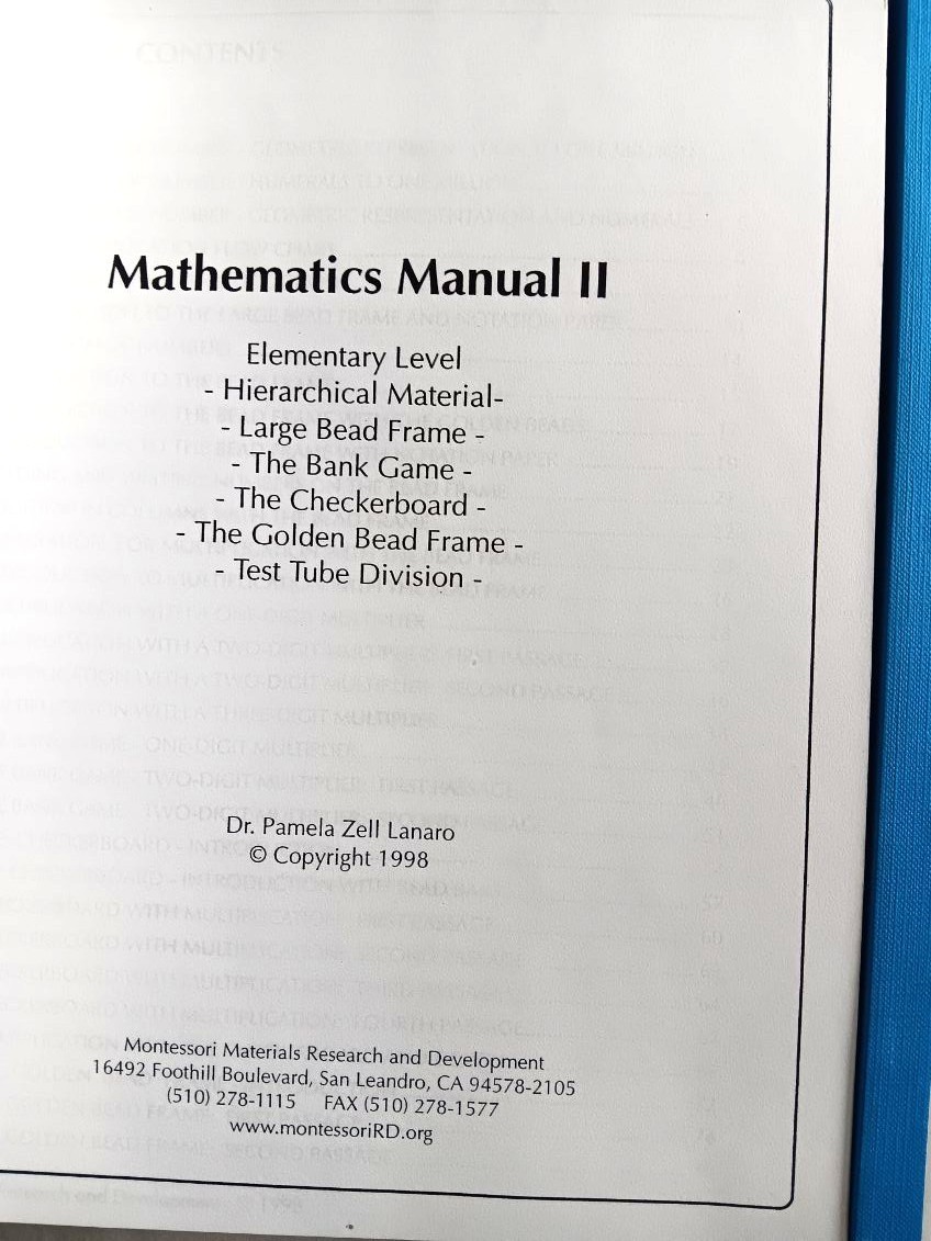 MONTESSORI Lot of 3 Books MATHEMATICS MANUAL #1 & 2 ELEMENTARY ...