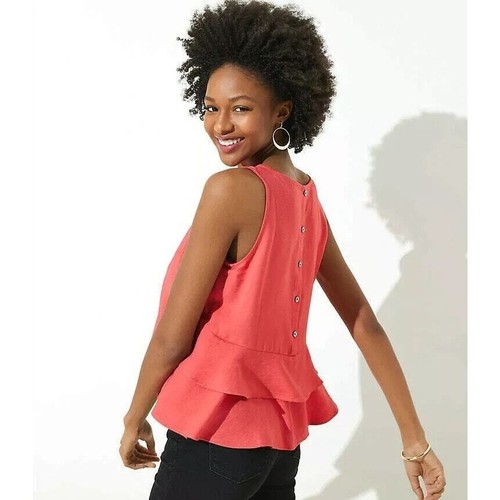 LOFT Tiered Button Back Shell Candied Cherry Size Medium Red Pink ...