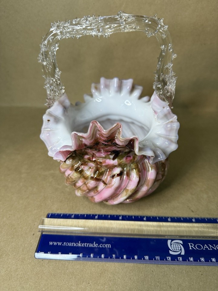 Antique Thorn Handle Glass Basket, Victorian Decor, Pink & Rose W ...