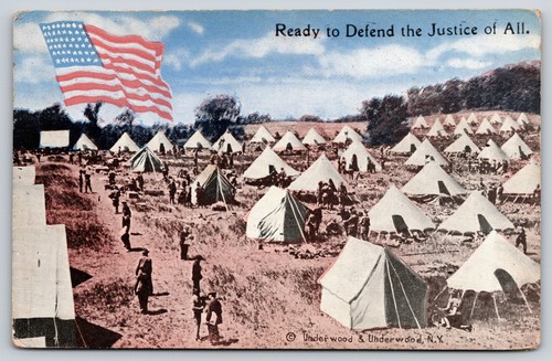 Military~Defend Justice Of All~Army Camp Scene~Soldiers~USA Flag~c1910 ...
