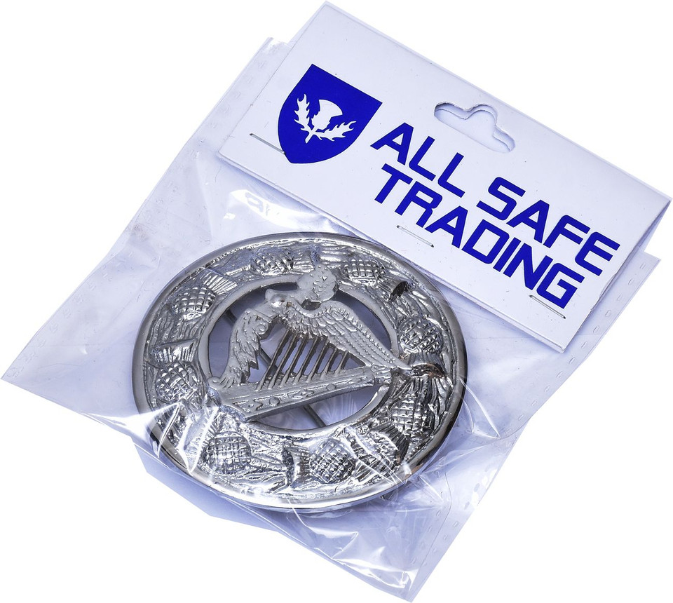 Scottish Kilt Fly Plaid Brooch With Scrolling Thistle Border Various ...