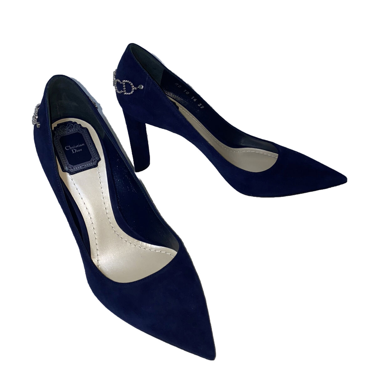 Christian Dior Blue Suede CD Logo Chain Embellished Pointed Christian Dior Blue Suede CD Logo Chain Embellished Pointed