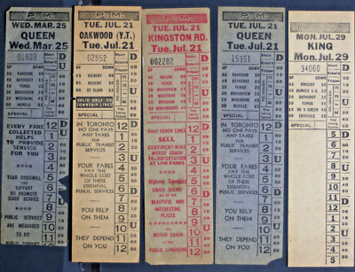 Trolley / Bus (5) Transfer Tickets - Toronto Transit Commission EPH368 ...