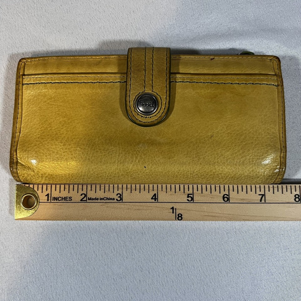 Fossil Mustard Yellow Leather Wallet Womens Bifold Snap & Zipper | eBay