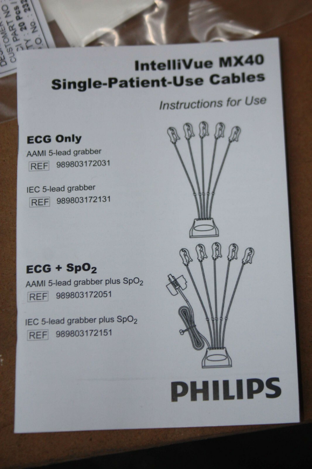 NEW PHILIPS REF 989803172051 ECG 5-Lead Grabber, AAMI + SP02, SPU, Tele ...