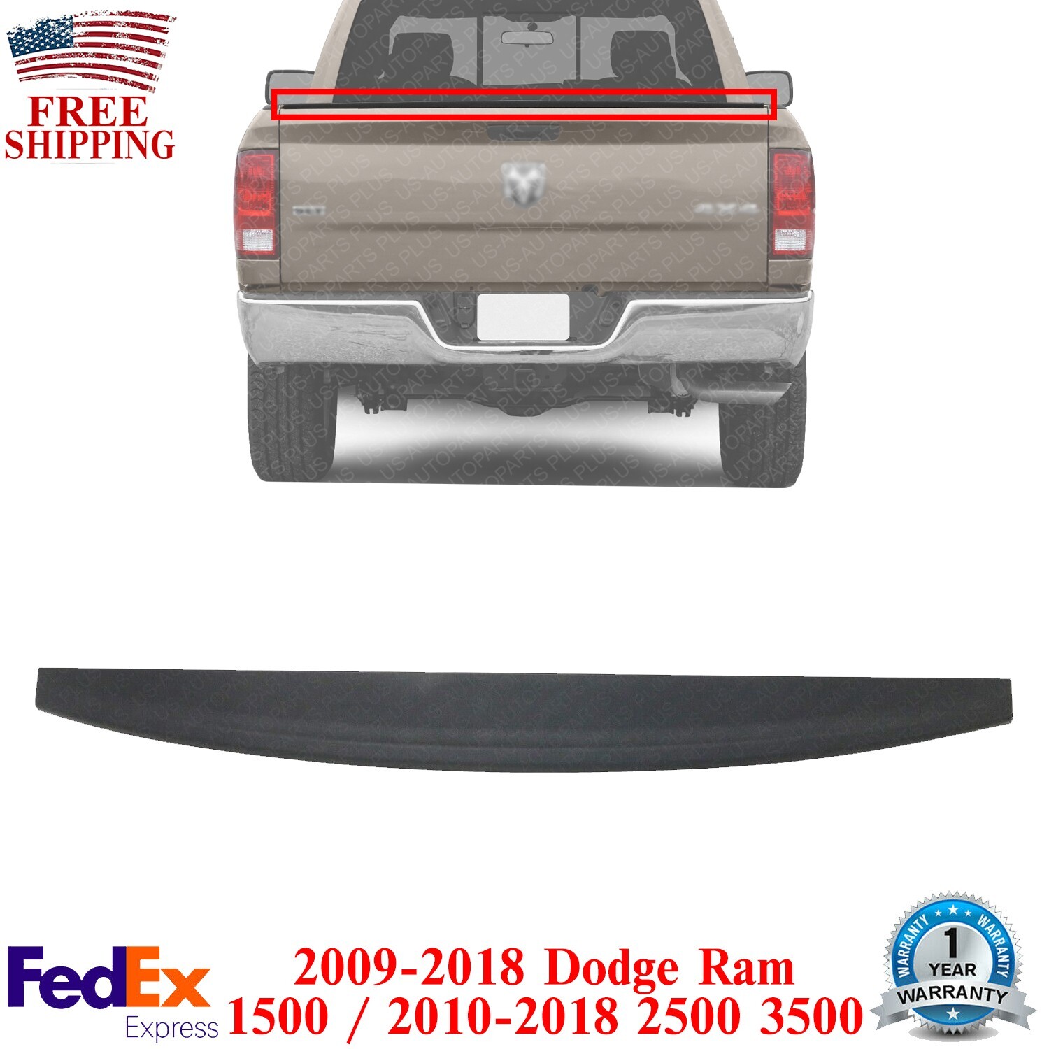 Rear Tailgate Molding Spoiler For 2009-2018 Dodge Ram 1500 / 2010-2018 ...