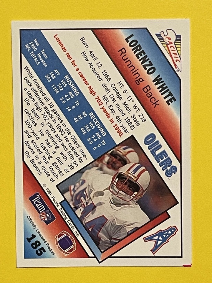 Lorenzo White 1991 Pacific Base #185 Houston Oilers | eBay