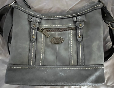 BOC Purse Grey Leather Shoulder Bag White Trim Born Of Concepts Zip ...