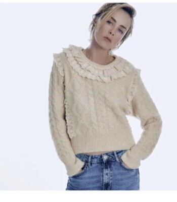 Zara Ruffled knit Pearl Sweater Size : Medium | eBay