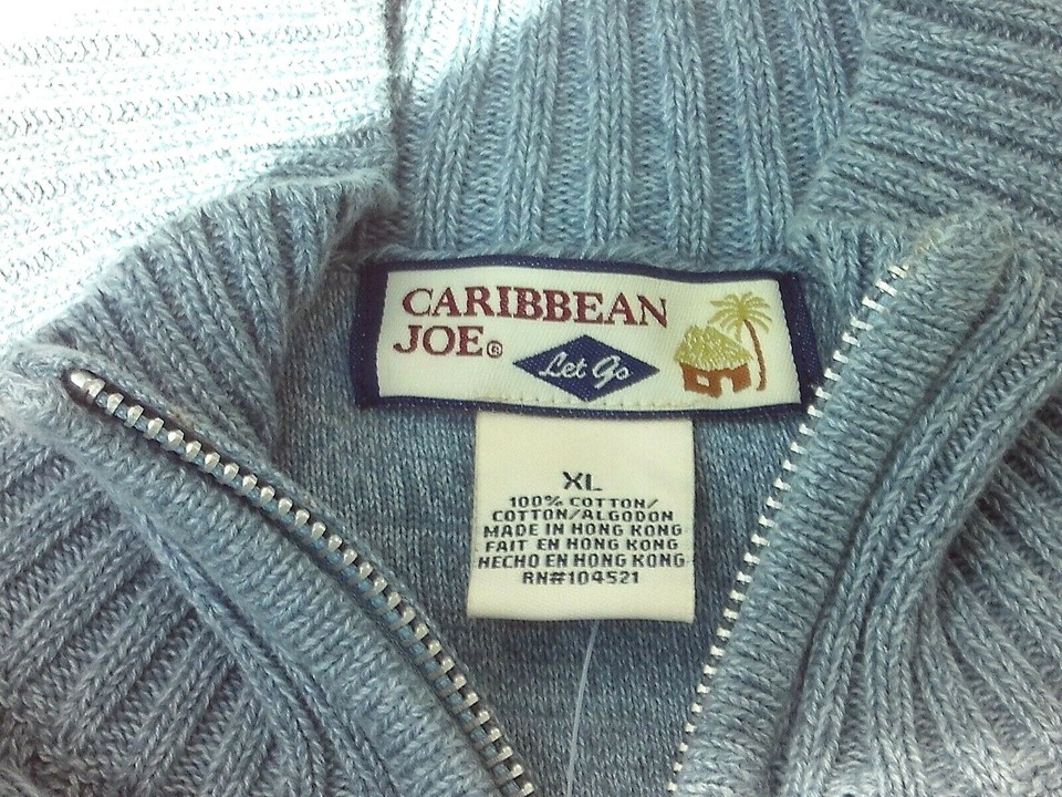 CARIBBEAN JOE Size XL Men’s Ribbed 1/4 Zip Pullover BLUE Sweater NWT ...