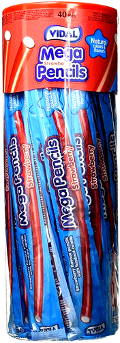 Vidal Strawberry Mega Pencils Fondant Sweets Individually Wrap Tub Pack ...