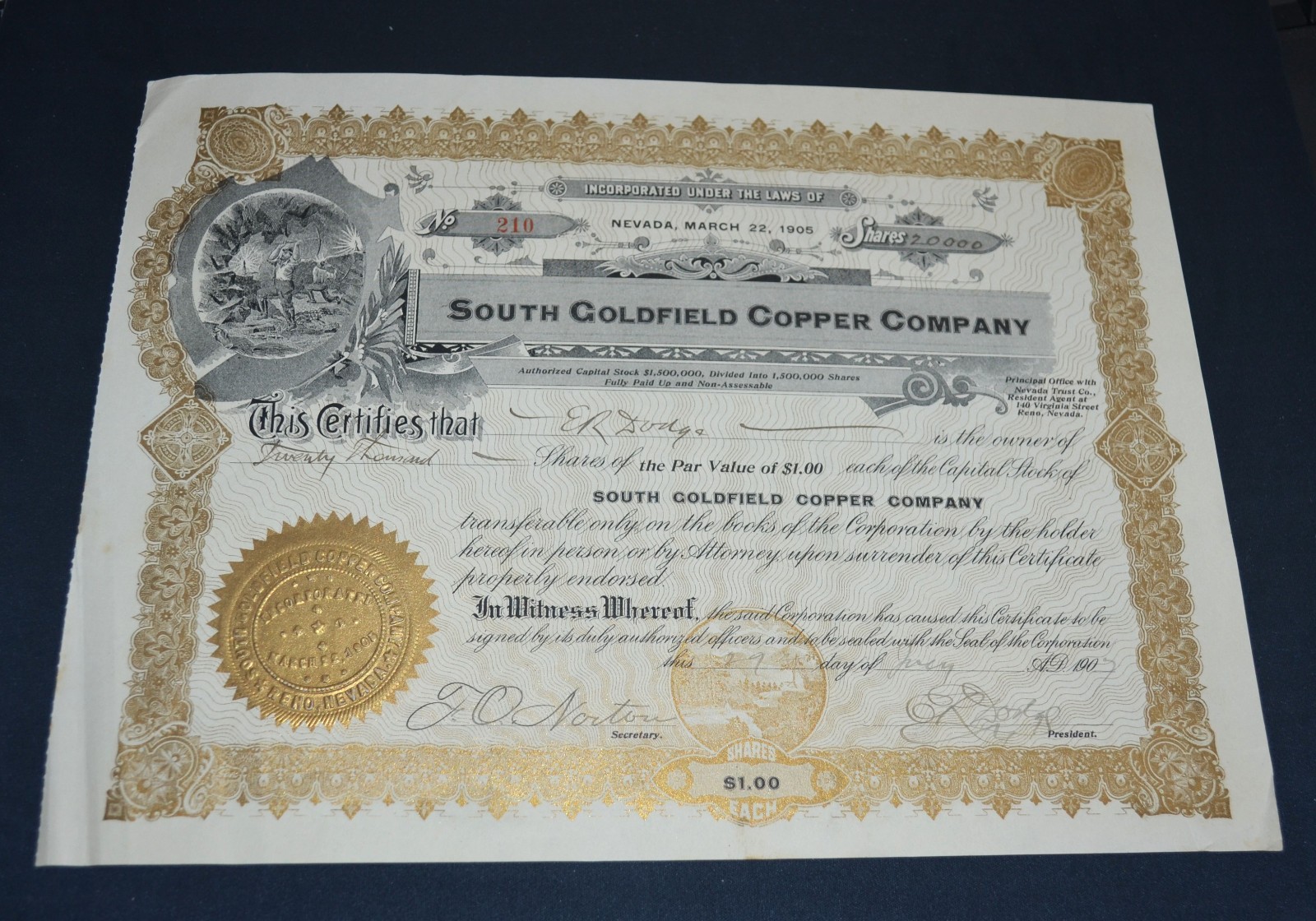 South Goldfield Copper Company 1907 stock certificate | eBay UK