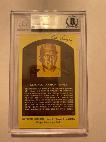 AL LOPEZ AUTO BECKETT AUTHENTICATED AUTOGRAPH HALL OF FAME PLAQUE ...
