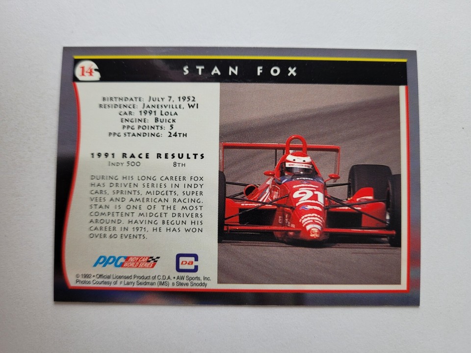 1992 All World PPG Indy Car World Series #14 Stan Fox | eBay