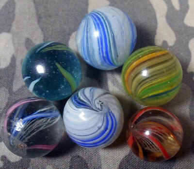 WH German Handmade Marbles Lot of 6 Onionskin Latt Ribbon | eBay