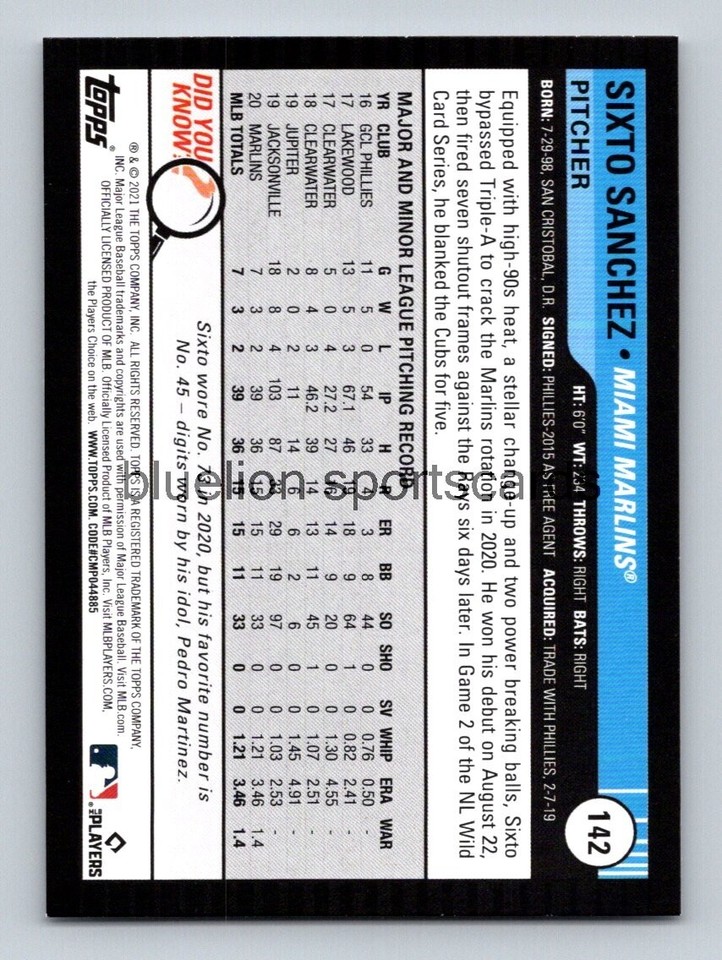 2021 Topps Big League #142 Sixto Sanchez RC | eBay