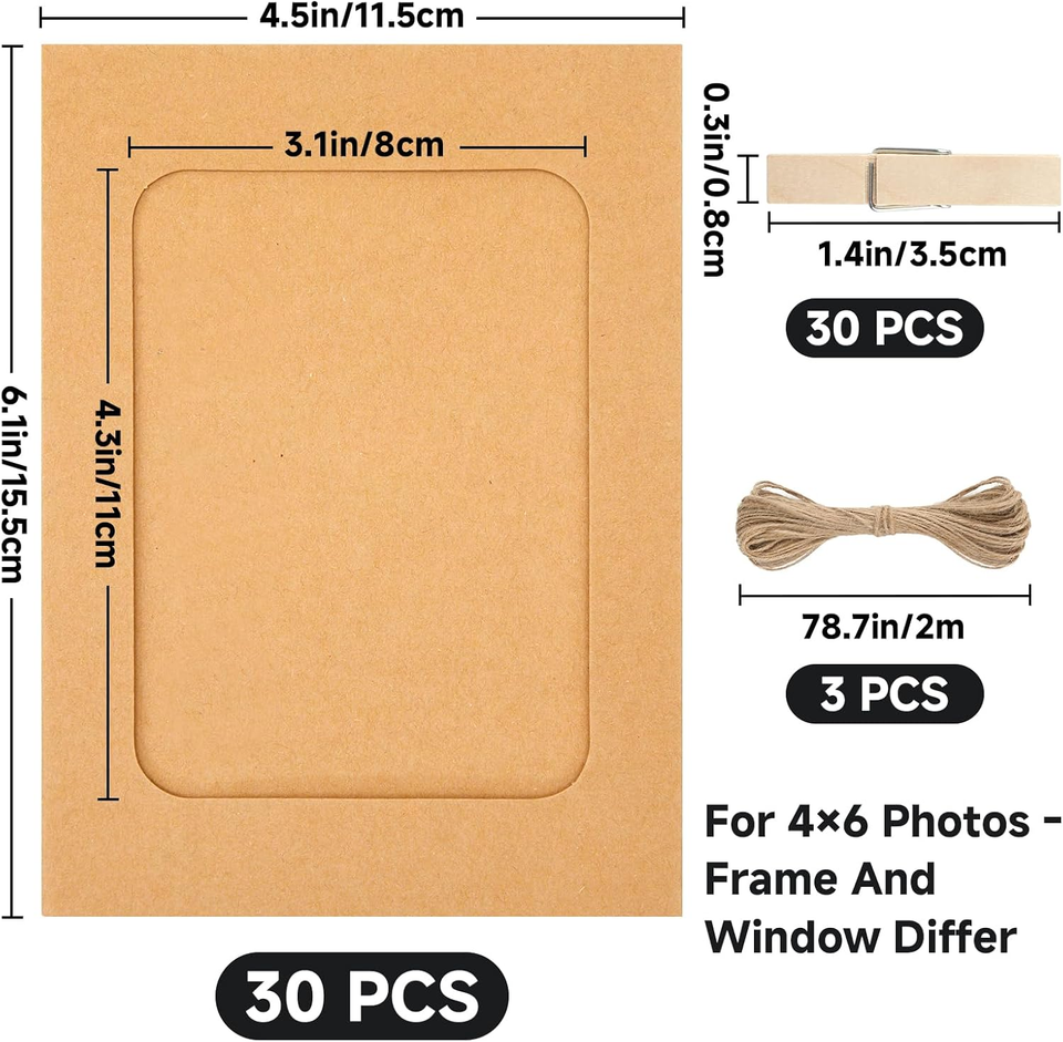 30Pcs Paper Picture Frames - 4X6'' Black White Kraft Paper Photo Frames ...