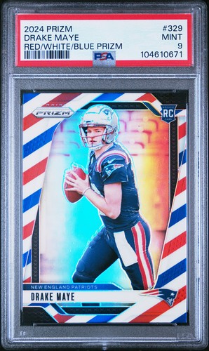 2024 Panini Prizm #329 Drake Maye Red/White/Blue Prizm Rookie Card PSA ...