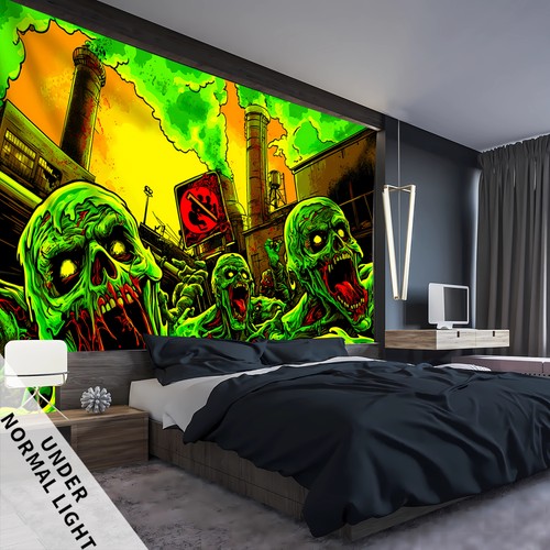 Glow-in-the-Dark Zombie Apocalypse Tapestry - Large Fluorescent Print ...