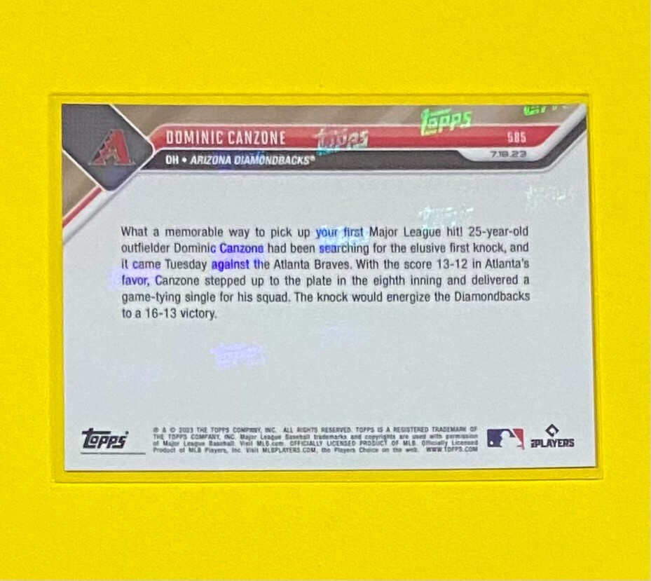 2023 Topps Now Baseball Dominic Canzone CALL-UP Arizona Diamondbacks ...