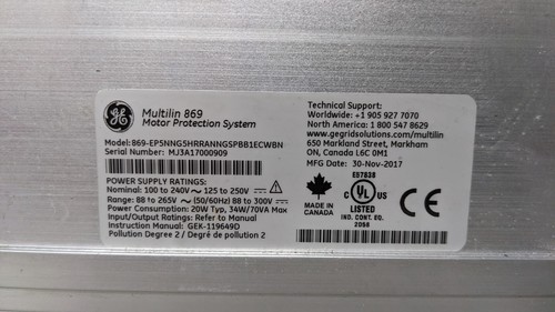 GE Multilin 869 Motor Protection System 869-EP5NNG5HRRANNGSPBB1ECWBN | eBay