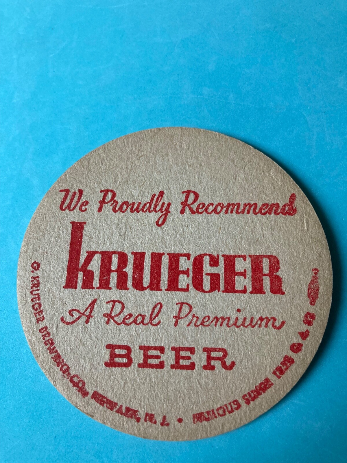 Nice Minty 1950s KRUEGER BEER 3" Coaster, G Krueger, Newark, NJ 2-Sided ...