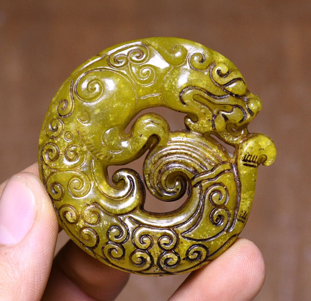 5.5CM Old China Hongshan Culture Old Jade Dragon Beast Yubi Yu Bi ...
