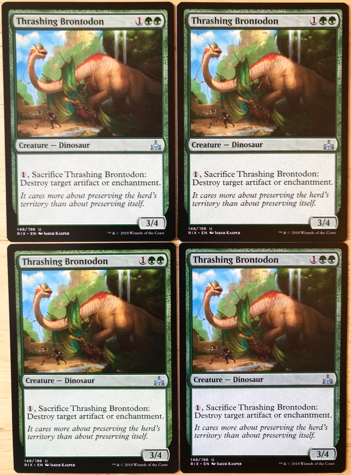 Thrashing Brontodon x4 Rivals of Ixalan 4x RIX MTG Magic the Gathering ...