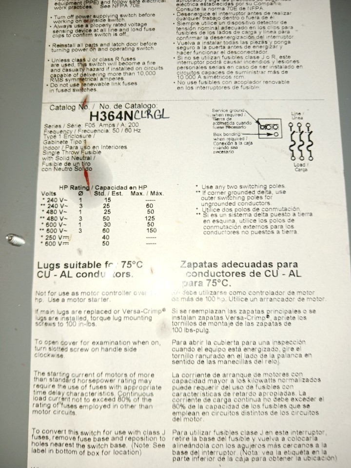 NEW SQUARE D H364N 200 AMP FUSIBLE SAFETY SWITCH 600 VAC 3P 4W NEMA 1 ...