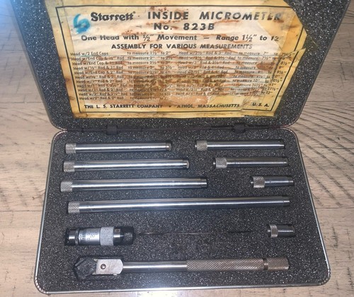 Starrett No. 823B Tubular Inside Micrometer Set 1 -1/2”-12” Range ...