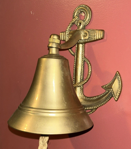 Vintage Nautical Solid Brass Anchor Bell Sailor Ship Decor Wall Hanging ...
