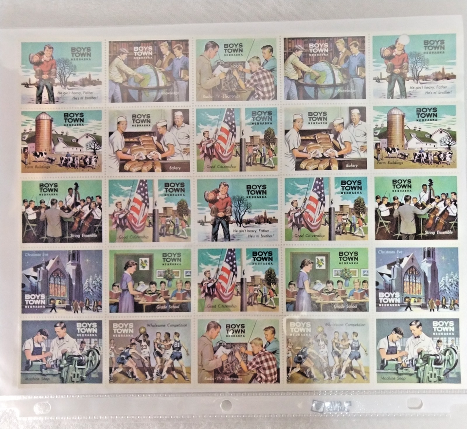 Vintage BOYS TOWN Nebraska Stamps 8 Full Sheets 1962 1969 painted ...