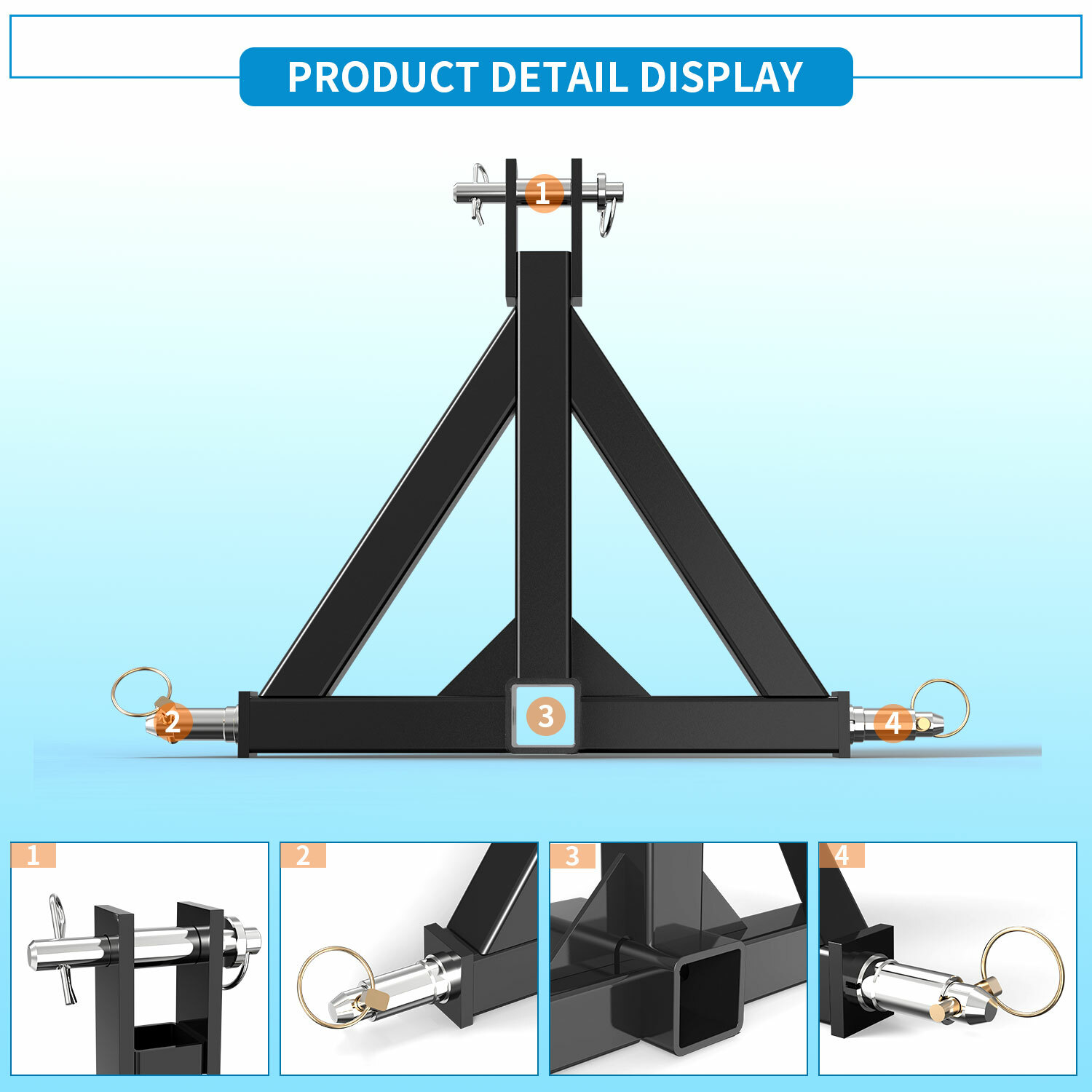 3 Point 2'' Trailer Receiver Hitch Tow Drawbar Category 1 Tractor ...