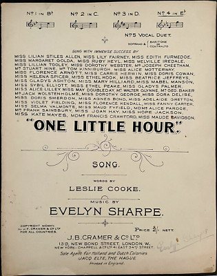 One Little Hour- Leslie Cooke & Evelyn Sharpe- Vintage Sheet Music ...