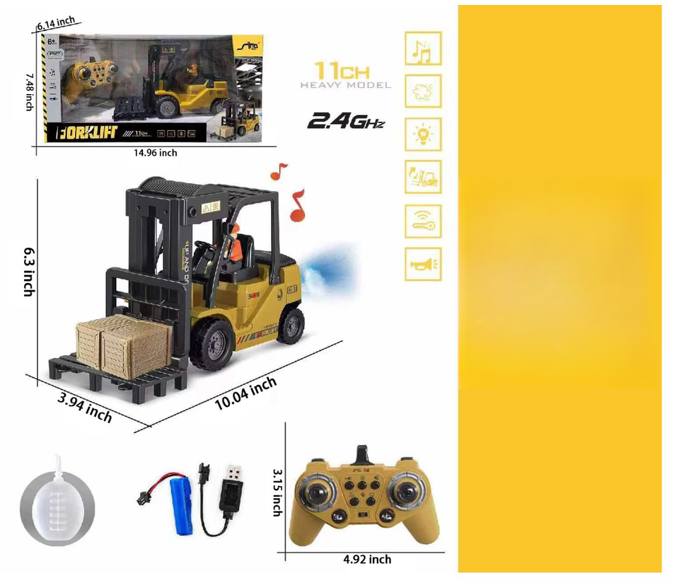 11CH Remote Control Forklift Toy 1:24 RC Construction Vehicle w/ Light ...