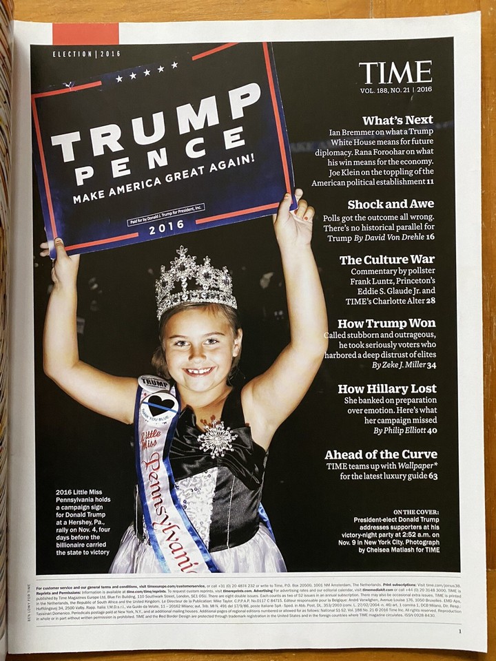 TIME Magazine 2016 Donald Trump President-elect Pence MAGA November 9 ...