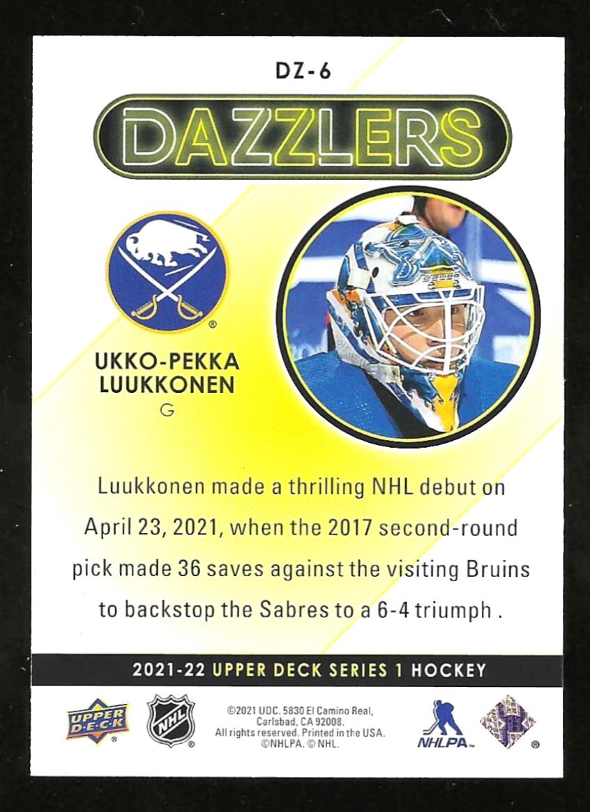 2021-22 Upper Deck Series 1 - Dazzlers Green #DZ-6 Ukko-Pekka Luukkonen ...