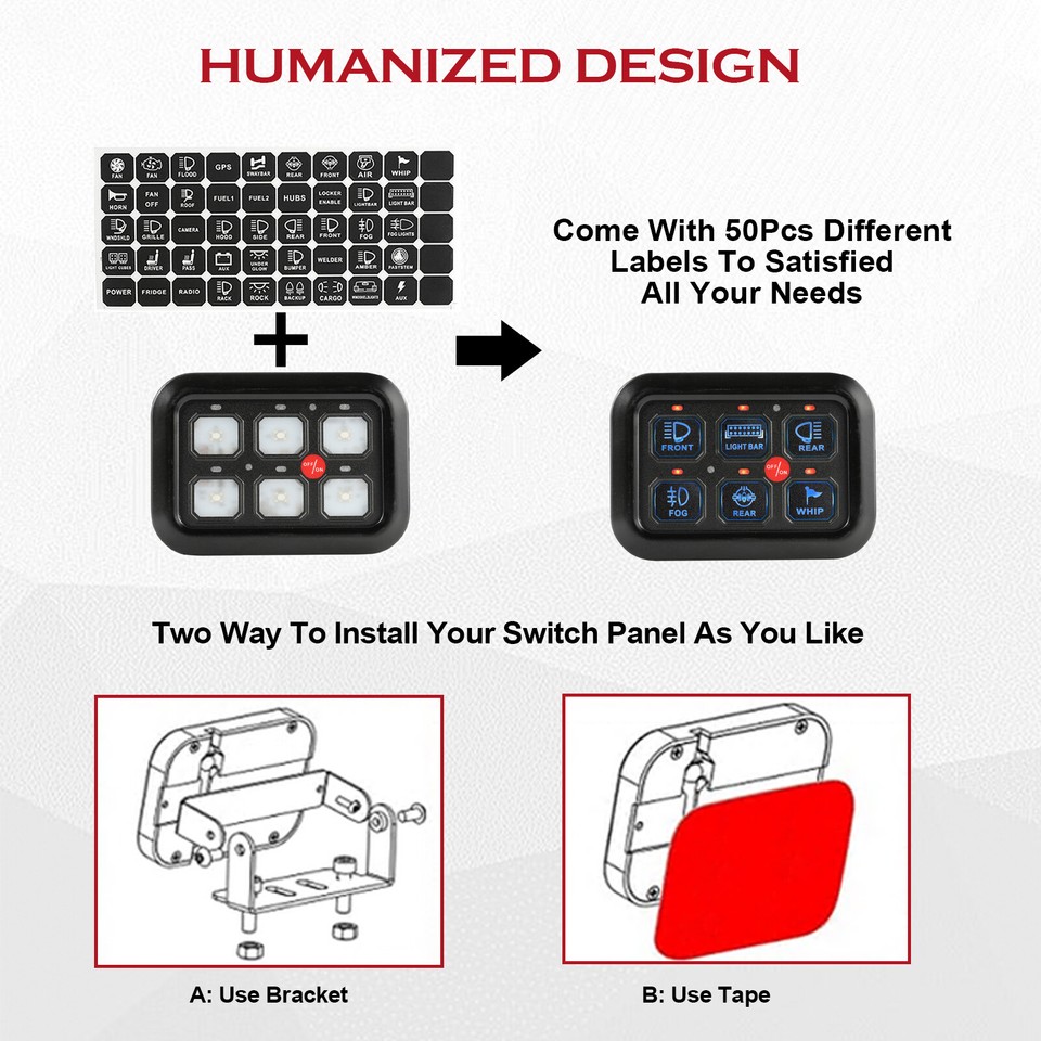 AUXBEAM 6 Gang LED Work Light Bar Switch Panel Relay System For Car ...
