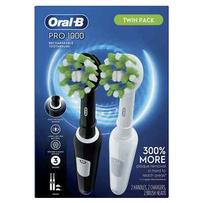 Oral-B Pro 1000 Electric Toothbrushes, Black and White, 2 Count - New ...