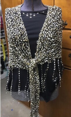 SHAWL Trellis Lion Brand Trellis ladder ribbon yarn hand made Knitted ...