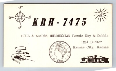 Vintage Ham Radio Amateur QSL QSO Postcard KRH-7475 Kansas City, Kansas ...