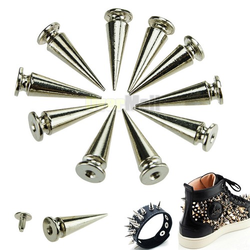 200 PCS Trendy 10MM Silver Spots Cone Screw Metal Studs Rivet Bullet ...